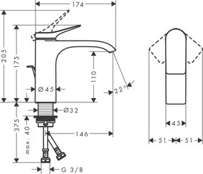 Hansgrohe Vivenis, umyvadlová baterie 110, s výpustí, EcoSmart, bílá matná, 75020700