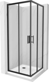 Mexen Rio, čtvercový sprchový kout 80 x 80 cm, 6mm čiré sklo, černý profil + bílá sprchová vanička, 860-080-080-70-00-4010B