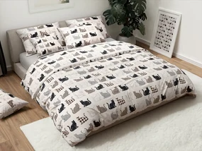 Povlečení z Renforcé bavlny PATTERNED CATS béžové Rozměr povlečení: 2 ks 70 x 90 cm | 200 x 220 cm