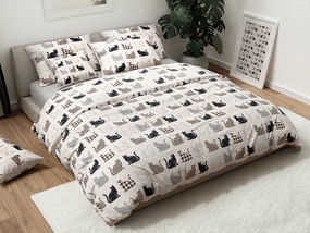 Povlečení z Renforcé bavlny PATTERNED CATS béžové Rozměr povlečení: 2 ks 70 x 90 cm | 200 x 220 cm