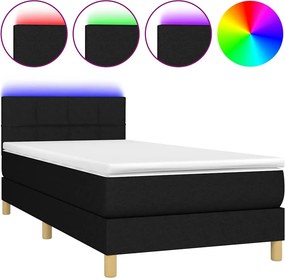 Box spring postel s matrací a LED černá 90x190 cm textil 3133679