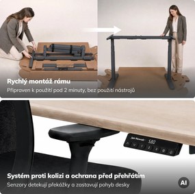 Elektrický stůl s regulací výšky ergonomický antracitový/dub sonoma,1600x800 mm: ARIA