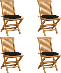 vidaXL Zahradní židle s mi poduškami 4 ks masivní teak [3062585] Barva: Černá