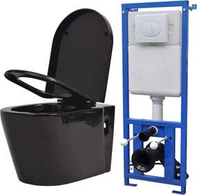 vidaXL Závěsná toaleta s podomítkovou nádržkou keramická [274670] Barva: Černá