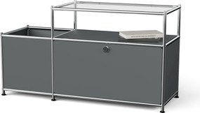 Tchibo - Nízká kovová skříňka »Cn3« s výklopnými dvířky a skleněnou deskou - barva: chrom