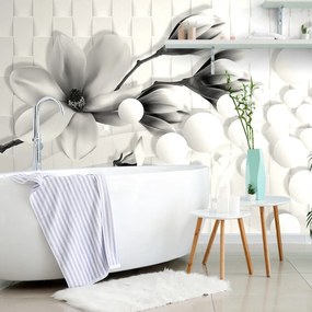 Samolepící tapeta černobílá magnolie s abstraktními prvky - 150x100 cm
