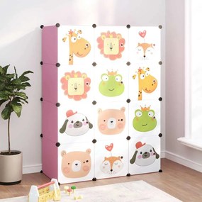 Dětská modulární skříň s 12 úložnými boxy růžová PP 340581