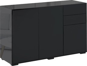 HOMCOM Buffet Skříň s Úložným Prostorem a 2 Zásuvkami, 3 Dveřmi, Nastavitelnou Policí, Dřevotřísková Deska, 117 x 36 x 74 cm Černá | Aosom