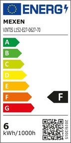 Mexen Vintis, LED filamentová žárovka E27, ST64, 6 W, teplá bílá 2700K, kouřová, L152-E27-0627-70