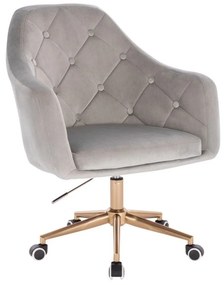 LuxuryForm DESIGN Otočné křeslo ANDORA VELUR na zlaté podstavě s kolečky - světle šedé