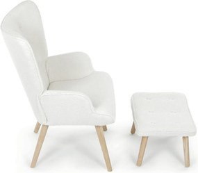 Relaxační křeslo ušák s podnožkou RENI - bílá látka bouclé