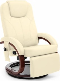 relaxační polohovatelné masážní křeslo s vyhříváním Viremo VINTAGE, třešňové dřevo/ekokůže, béžová