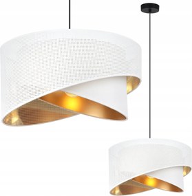 Závěsná Stropní Lampa Lustr Šikmo Bílo-zlatá Stínidlo Glamour Síťovina 45 CM