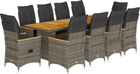 11dílný zahradní bistro set s poduškami šedý polyratan 3277253