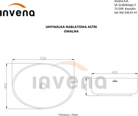 Invena Astri, keramické umyvadlo na desku 55x41x14 cm, bílá lesklá, INV-CE-30-001-W