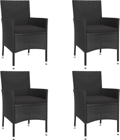 5dílný zahradní jídelní set s poduškami černý polyratan 3187398