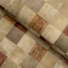 PVC ubrus Hnědo-vínové žíhané kostky PV-121 - metráž š. 140 cm