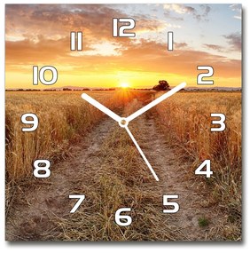 Wallmuralia Skleněné hodiny čtverec Pole pšenice 30x30 cm