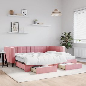 Válenda s přistýlkou a zásuvkami růžová 90 x 200 cm samet 3196766
