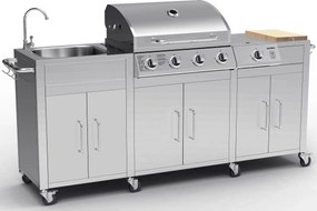 Nerezová zahradní BBQ kuchyně s umyvadlem BestBerg BBBQ-29SS / 5 hořáků / 17,2 kW / stříbrná