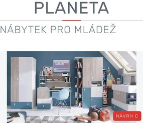 Meblar Sestava Planet C Barva: bílý lux + dvířka dub + mořská