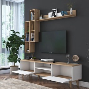 Bílo/přírodní TV sestava v dekoru ořechu 180x48 cm Veronica – Kalune Design