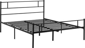 Rám postele HOMCOM Dvoulůžkový 165x211x100cm z oceli, integrované laťky, průmyslový styl čelního a nožního čela, černý | Aosom