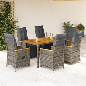 7dílný zahradní bistro set s poduškami šedý polyratan 3276970