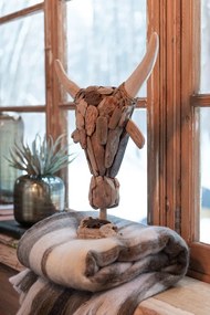 Dřevěná dekorace hlava býka na noze Bull Head - 41*15*59cm