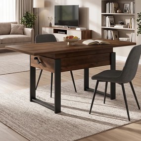 Rozkládací polohovací konferenční stolek HOGO 3v1 | 120-157x62,5-74,5x67 cm | síla horní desky 32 mm | ořech/černé nohy