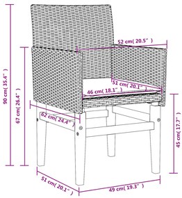 Zahradní židle s poduškami 2 ks šedé polyratan a masivní dřevo,  368715