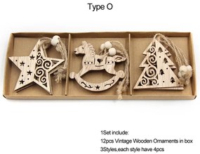 Vánoční dekorace - vánoční ozdobička ze dřeva (12 ks v balení) 14-25 Barva: Box-Type O