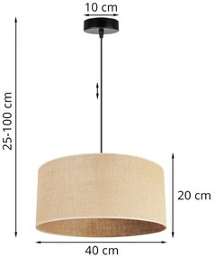 Závěsné svítidlo JUTA, 1x jutové stínítko, (výběr ze 2 barev konstrukce), (fi 40cm, ve 20cm)