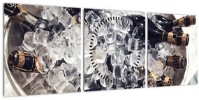Obraz - šampaňské v ledu (s hodinami) (90x30 cm)