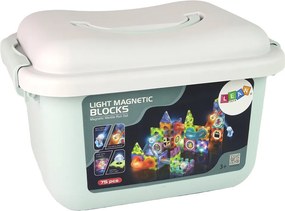 LEAN Toys Skluzavka na kuličky, osvětlená dráha, magnetické kostky, 75 dílů