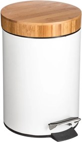 Koupelnový koš, odpadkový koš, koš s bambusovým krytem - barva bílá, 3 l
