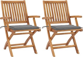 vidaXL Zahradní židle 2 ks podušky masivní teakové dřevo [3062414] Barva: Šedá