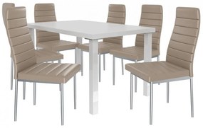 Jídelní set Moderno 1+6 židlí - bílá/béž