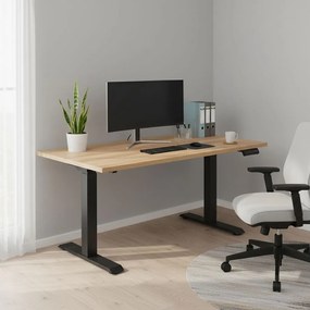Výškově nastavitelný stůl OfficeTech D, 140 x 80 cm, černá podnož, dub kraft