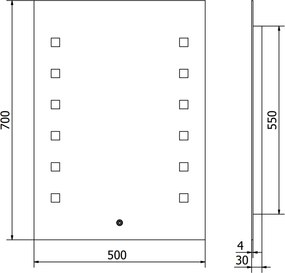 Mexen Ner, LED koupelnové zrcadlo s podsvícením 50x70 cm, 6000K, ochrana proti zamlžování, 9809-050-070-611-00