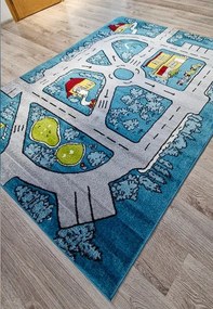 HU Modrý dětský koberec Kids Cesta Ihrisko 304 Blue Rozměr: 60x100 cm
