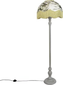 Stojací lampa černá s květinovým stínidlem a bílým vnitřkem 45 cm - Classico