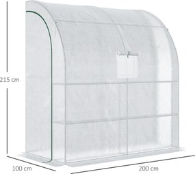 Outsunny fóliový skleník na rajčata 200x100x215cm s oknem ze síťoviny a rolovacími dveřmi UV ochrana v bílé barvě pro rostliny a zahradu
