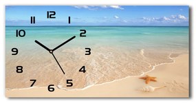 Wallmuralia Skleněné hodiny na stěnu Hvězdice na pláži 60x30 cm