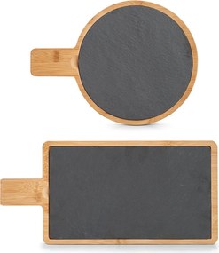 Břidlicová servírovací deska, s bambusovou rukojetí, 40 x 19 cm
