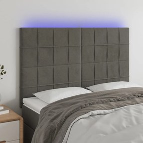 Čelo postele s LED tmavě šedé 144x5x118/128 cm samet