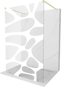 Mexen Kioto, sprchová zástěna Walk-In 100 x 200 cm, 8mm čiré sklo bílý vzor, ​​zlatý matný profil, 800-100-002-55-97