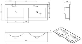 Sapho, SLIM keramické dvojumyvadlo 120x46cm, nábytkové, 1601-120