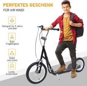 HOMCOM dětská koloběžka 16" koloběžka šlapací s brzdami pro děti od 5 let, odrazová deska černá 135x58x92-100 cm | Aosom.de