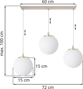 Závěsné svítidlo Florence, 3x bílé skleněné stínítko, g/be